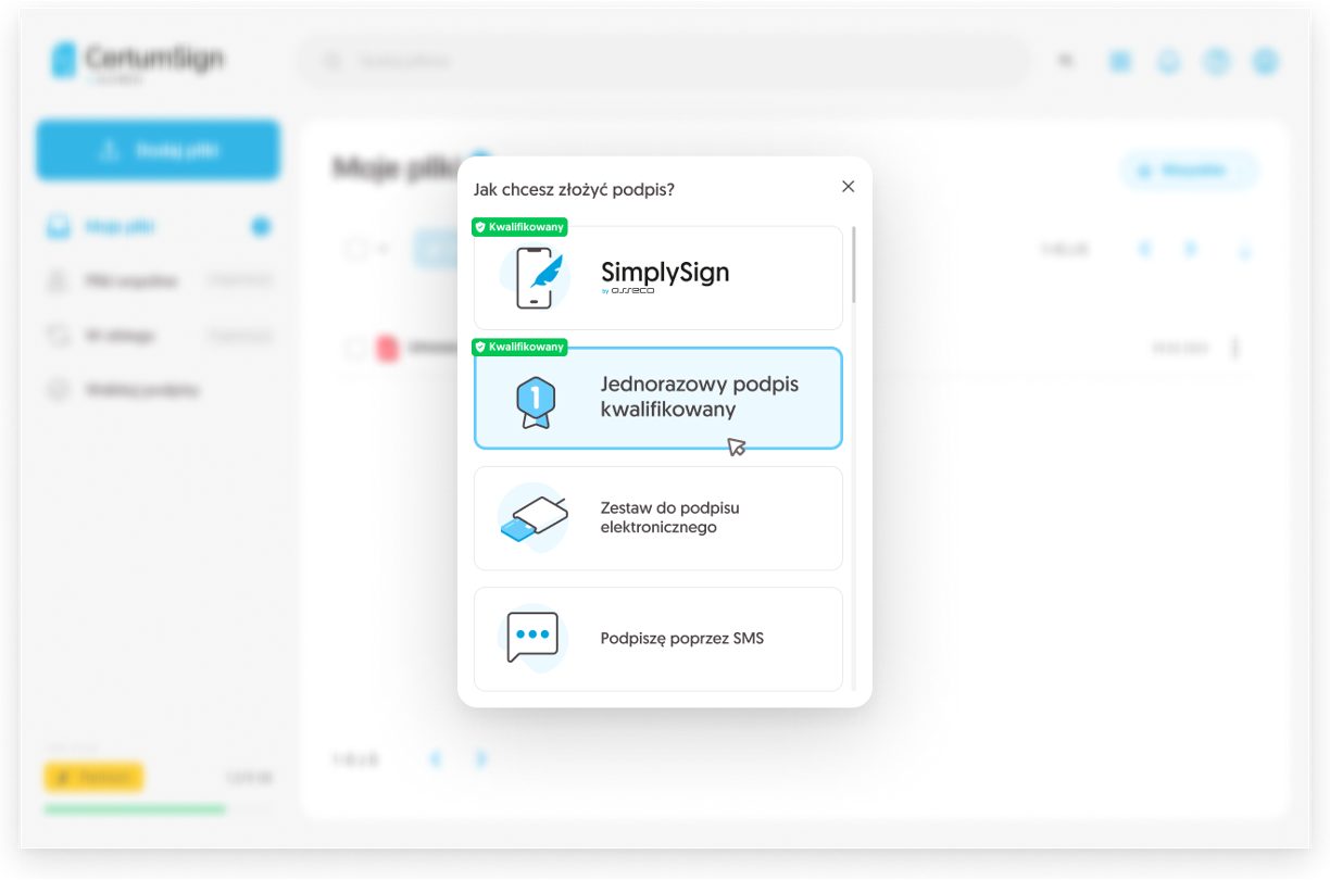 Jednorazowy podpis kwalifikowany w CertumSign -Certum - Powszechne Centrum Certyfikacji